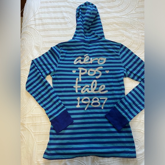 Aeropostale | Tops | Nwt Aeropostale Womens Blue Striped Long Sleeve With Hood | Poshmark